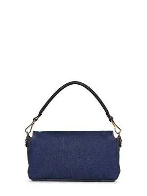 Fendi Blue Reversible Ff Jacquard Denim Baguette Shoulder Bag