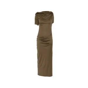 Jacquemus Draped Short Sleeve Fitted Construction Midi Dress - Green