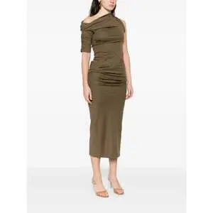 Jacquemus Draped Short Sleeve Fitted Construction Midi Dress - Green