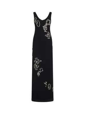 Dries Van Noten Long Embroidered Crepe Dress - Multicolor