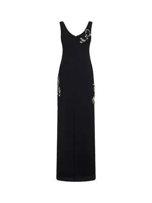 Dries Van Noten Long Embroidered Crepe Dress