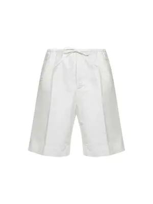 Bottega Veneta Chalk Cotton Poplin Pleated Bermuda Shorts