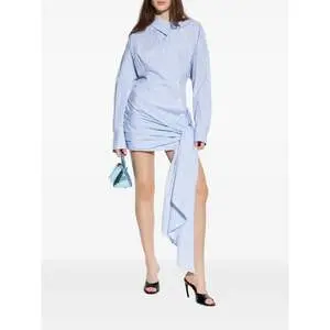 Attico Striped Cotton Asymmetric Collared Shirt Dress - Blue