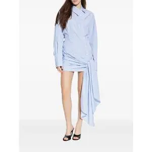Attico Striped Cotton Asymmetric Collared Shirt Dress - Blue