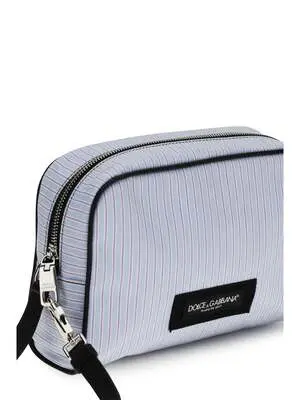 Dolce & Gabbana Striped Poplin And Leather Handbag - Blue