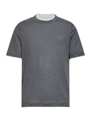 Brunello Cucinelli Dark Grey Jersey Faux Layering T-shirt