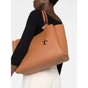 TOD'S Calf Leather Tote Bag With Logo Charm