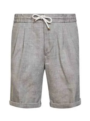 Brunello Cucinelli Light Brown Linen And Virgin Wool Chevron Bermuda Shorts