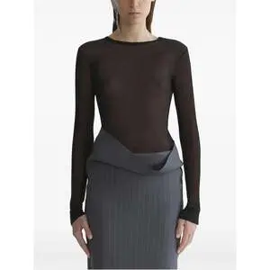 MUGLER Sheer Long Sleeve Top - Black