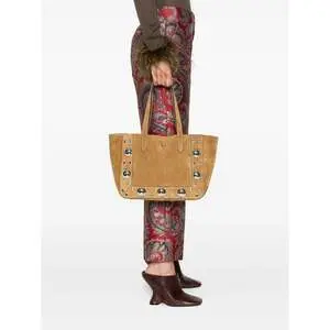 Valentino Garavani Suede Tote Bag With Metallic Eyelets And Studs - Cream