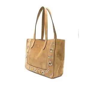 Valentino Garavani Suede Tote Bag With Metallic Eyelets And Studs - Cream