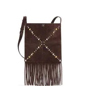 Valentino Garavani Studded Suede Shoulder Bag With Fringe