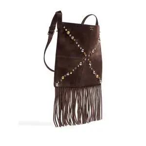 Valentino Garavani Studded Suede Shoulder Bag With Fringe