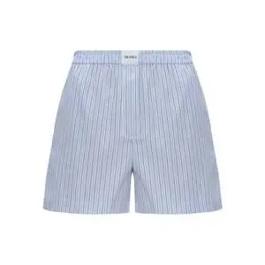 Attico Striped Cotton Shorts - Blue