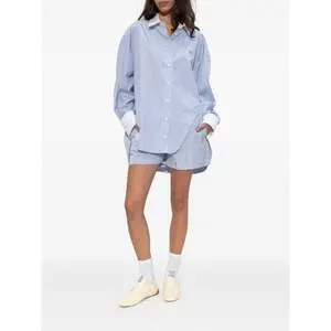 Attico Striped Cotton Shorts - Blue