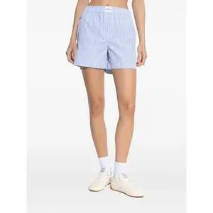 Attico Striped Cotton Shorts - Blue