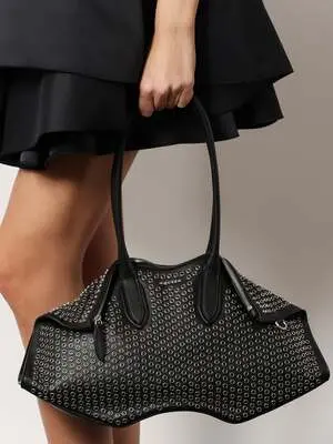 Alexander McQueen Manta Leather Shoulder Bag With All-over Metal Details - Multicolor