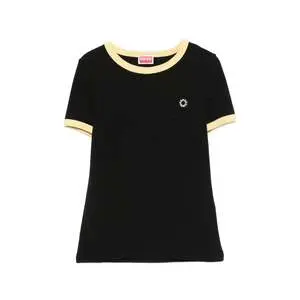 Kenzo Organic Cotton Blend T-shirt With Contrasting Trim And Logo Appliqu - Black