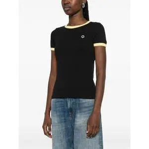 Kenzo Organic Cotton Blend T-shirt With Contrasting Trim And Logo Appliqu - Black