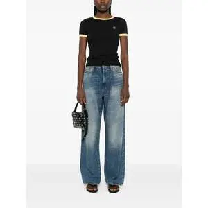 Kenzo Organic Cotton Blend T-shirt With Contrasting Trim And Logo Appliqu - Black