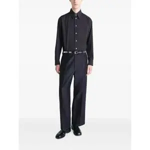 LEMAIRE Wide-leg Cotton Trousers - Black