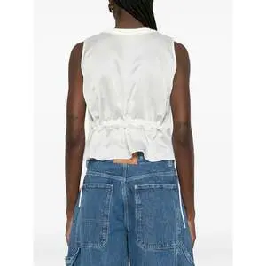 Sacai Sleeveless V-neck Waistcoat With Button Fastening And Drawstring Detail - White