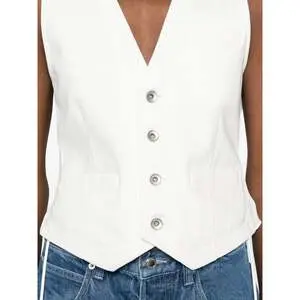 Sacai Sleeveless V-neck Waistcoat With Button Fastening And Drawstring Detail - White
