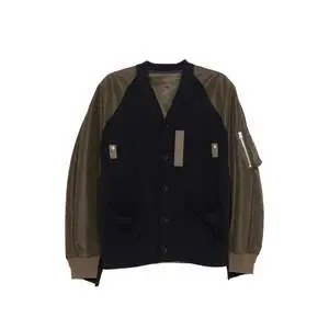 Sacai Bomber Jacket With V-neck And Ribbed Hem - Blue