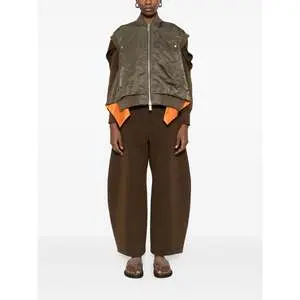 Sacai Zip-up Rib Knit Detailing Vest With Asymmetrical Hem
