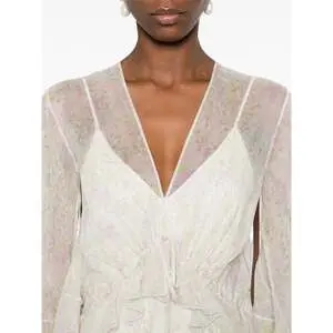 Alberta Ferretti Printed V-neck Silk Blend Dress