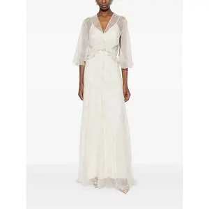 Alberta Ferretti Printed V-neck Silk Blend Dress