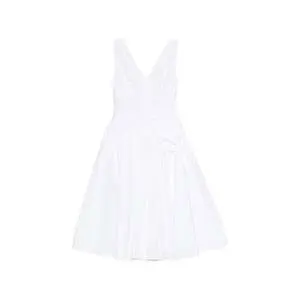 Prada Cotton Flower Appliqué Midi Dress - White