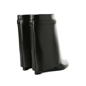 Givenchy Leather Wedge Heel Boots With Gold-tone Hardware - Black