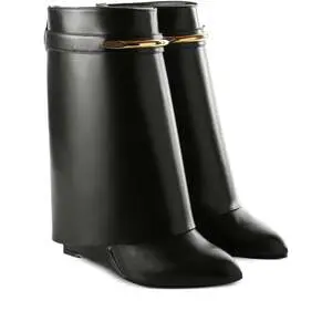 Givenchy GIVENCHY Black Leather Wedge Heel Boots With Gold-Tone Hardware Black