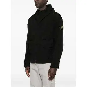 Stone Island Hooded Zip-up Jacket - Black