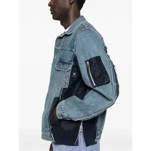 Sacai Paneled Denim And Nylon Jacket