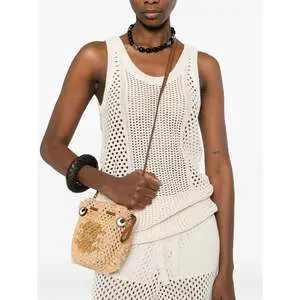ANYA HINDMARCH Raffia Bucket Bag With Drawstring Fastening And Eye Detail - Cream