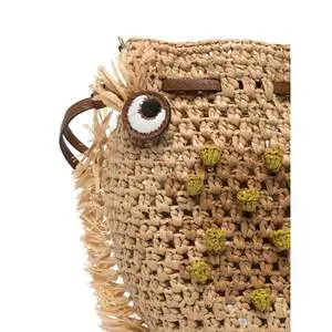 ANYA HINDMARCH Raffia Bucket Bag With Drawstring Fastening And Eye Detail - Cream
