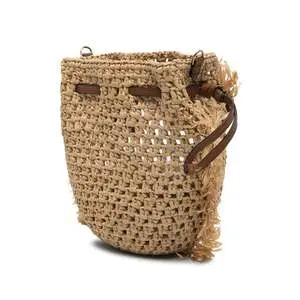 ANYA HINDMARCH Raffia Bucket Bag With Drawstring Fastening And Eye Detail - Cream