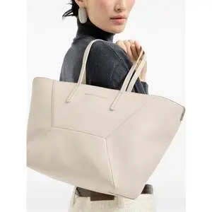Brunello Cucinelli Leather Tote Bag With Monili Embroidery - Cream
