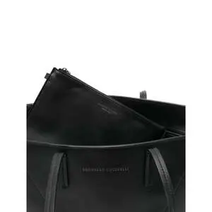 Brunello Cucinelli Leather Tote Bag With Top Handles - Black
