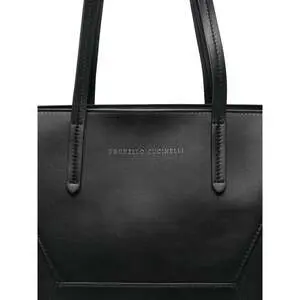 Brunello Cucinelli Leather Tote Bag With Top Handles - Black