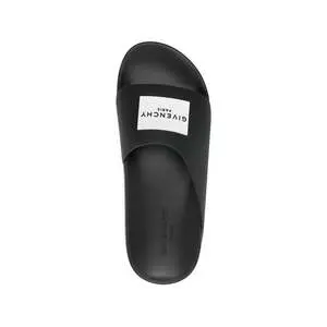 Givenchy Logo Detail Open Toe Flat Sole Slides - Black