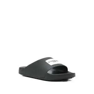 Givenchy Logo Detail Open Toe Flat Sole Slides - Black