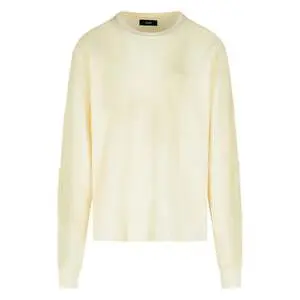 Amiri AMIRI Long Sleeve Waffle Knit Crewneck With Embroidered Bone Motifs Cream