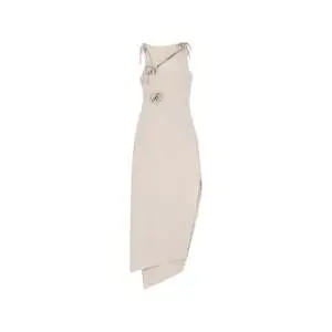 Coperni Beige Linen Rosette Detail Asymmetric Maxi Dress - Cream