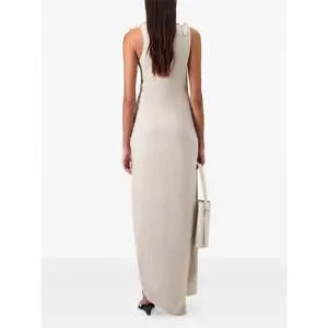 Coperni Beige Linen Rosette Detail Asymmetric Maxi Dress - Cream