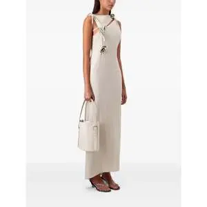 Coperni Beige Linen Rosette Detail Asymmetric Maxi Dress - Cream
