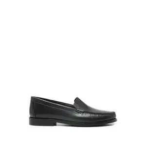 AeydĒ Leather Slip-on Loafers With Almond Toe And Stacked Heel - Black