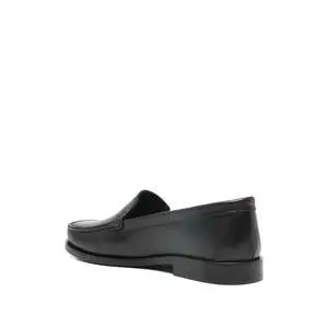 AeydĒ Leather Slip-on Loafers With Almond Toe And Stacked Heel - Black